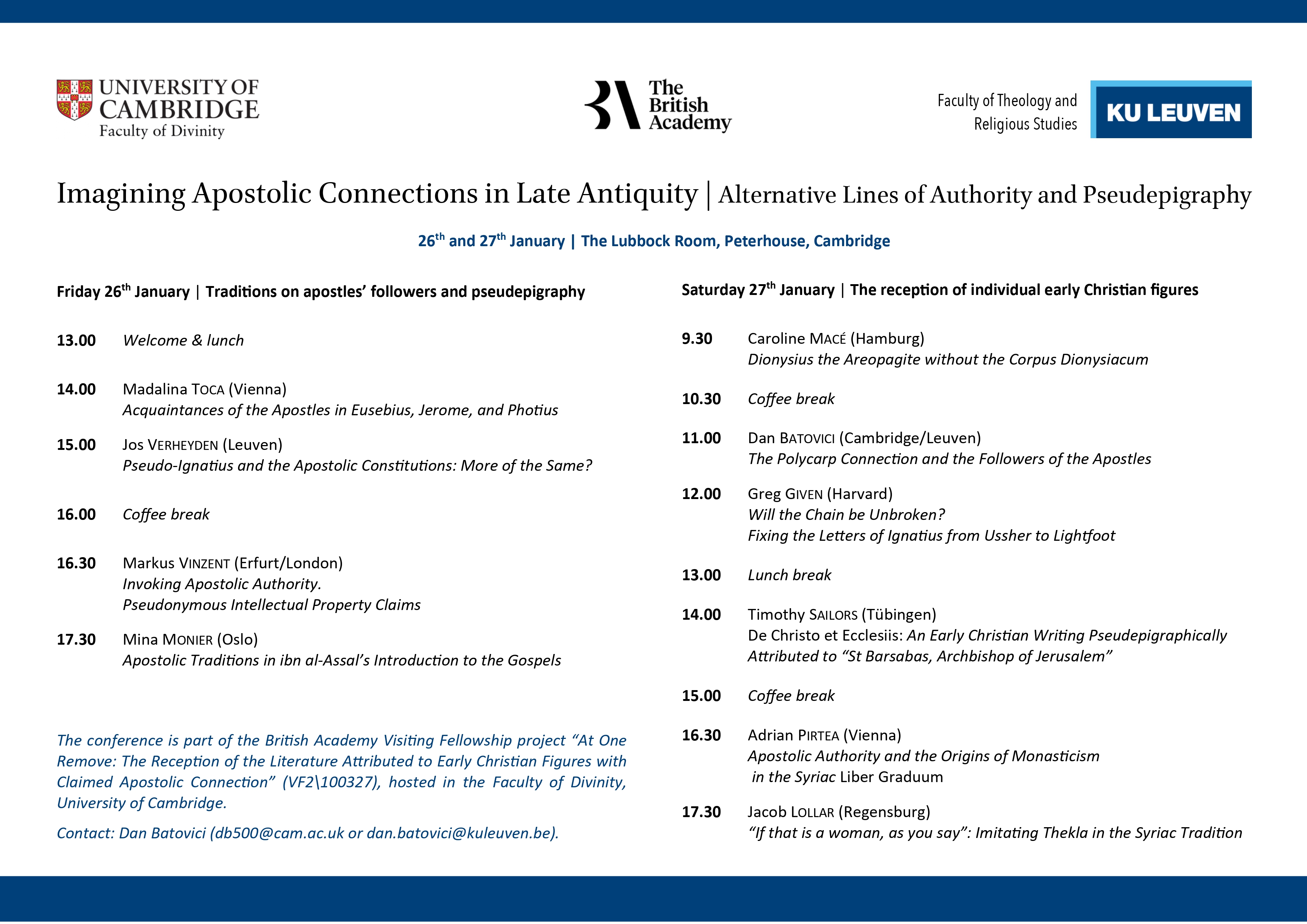 January conference: Imagining Apostolic Connections in Late Antiquity ...